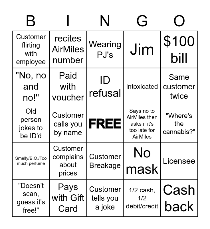 NSLC Sunday Bingo Card