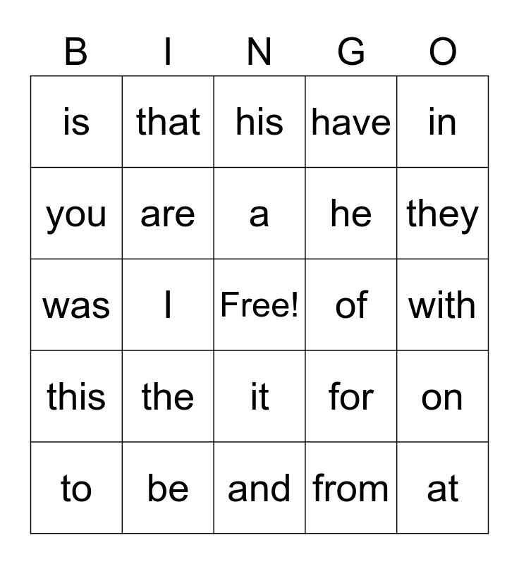 Elf Learning Sight Words #1 Bingo Card