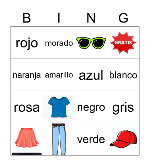 La ropa Bingo Card