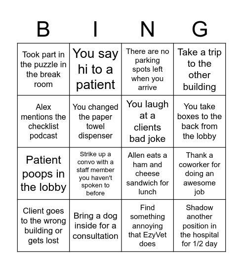 Front Desk Bingo Card