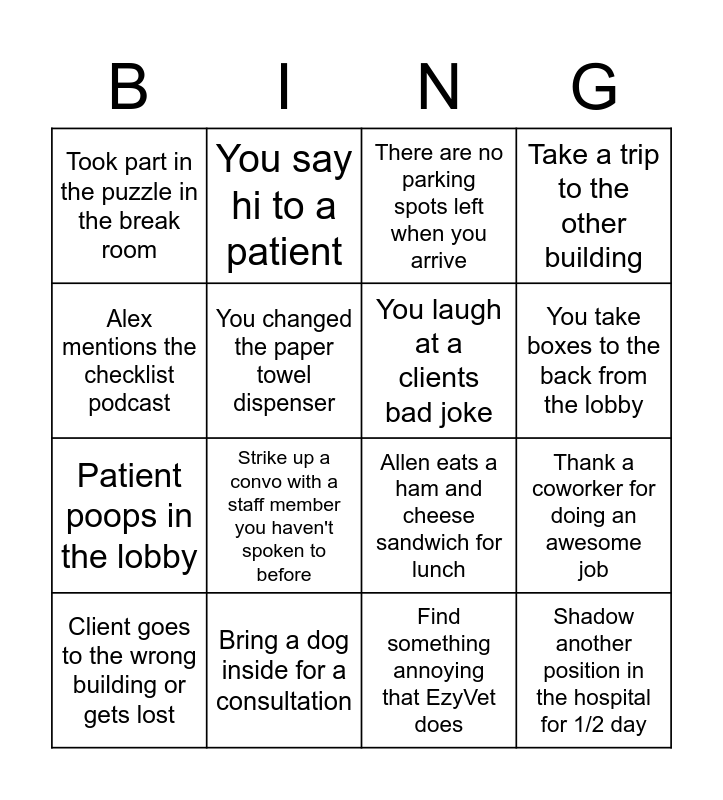 Front Desk Bingo Card