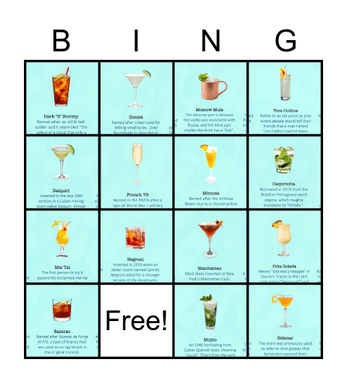 Cocktails Friday! Bingo Card