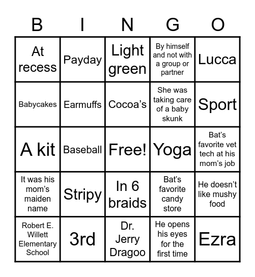 A Boy Called Bat Bingo Card