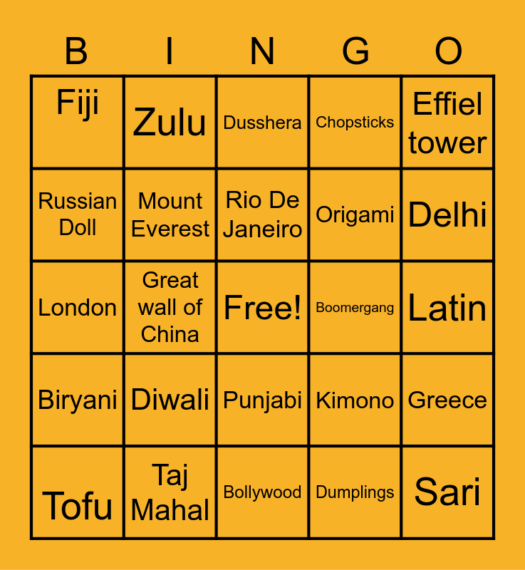 Harmony Day Bingo Card