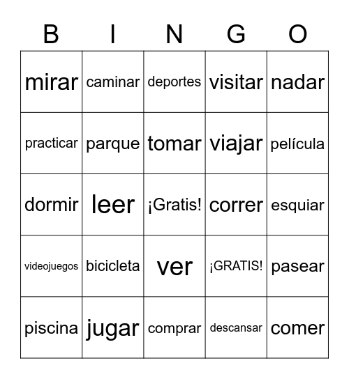 las vacaciones Bingo Card