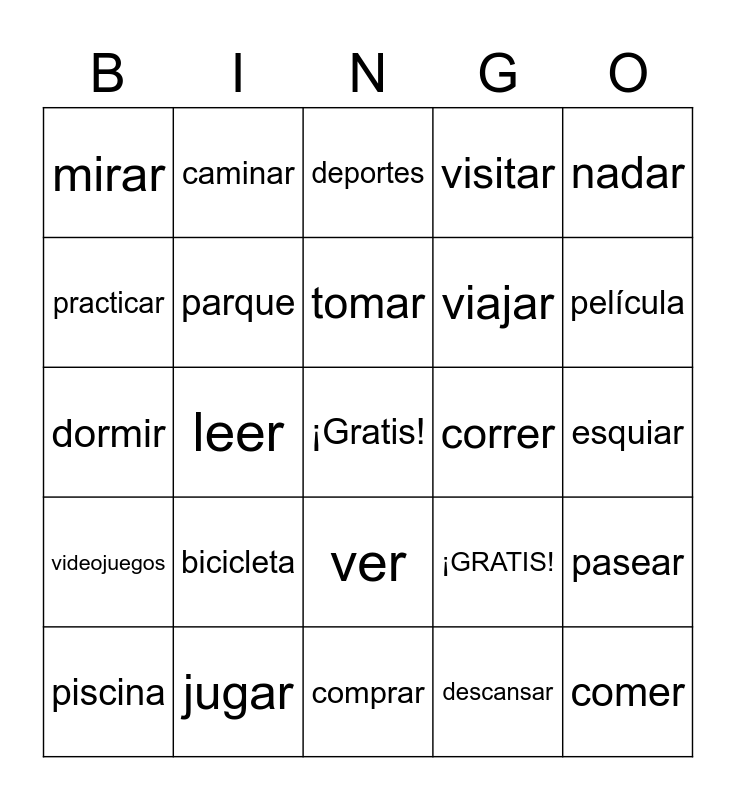 las vacaciones Bingo Card