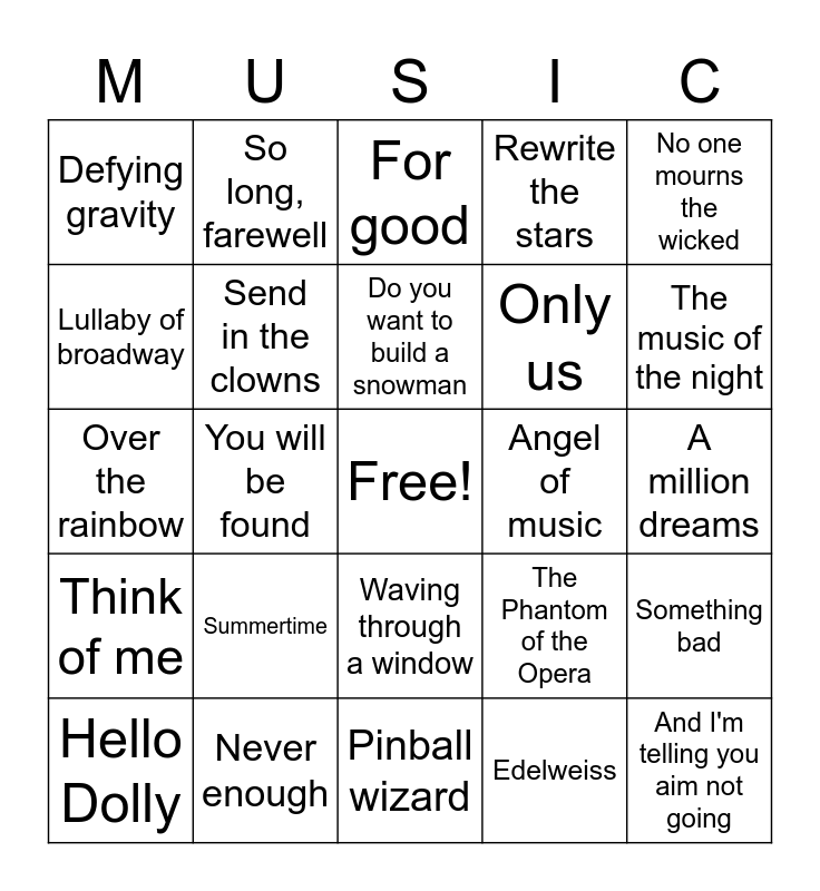 Musical Moments(Broadway and Movies) Bingo Card