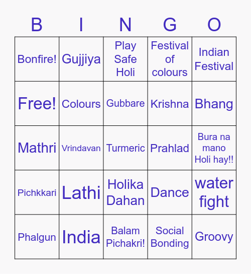 Holi Bingo! Bingo Card