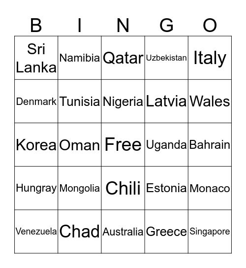 International Bingo Card