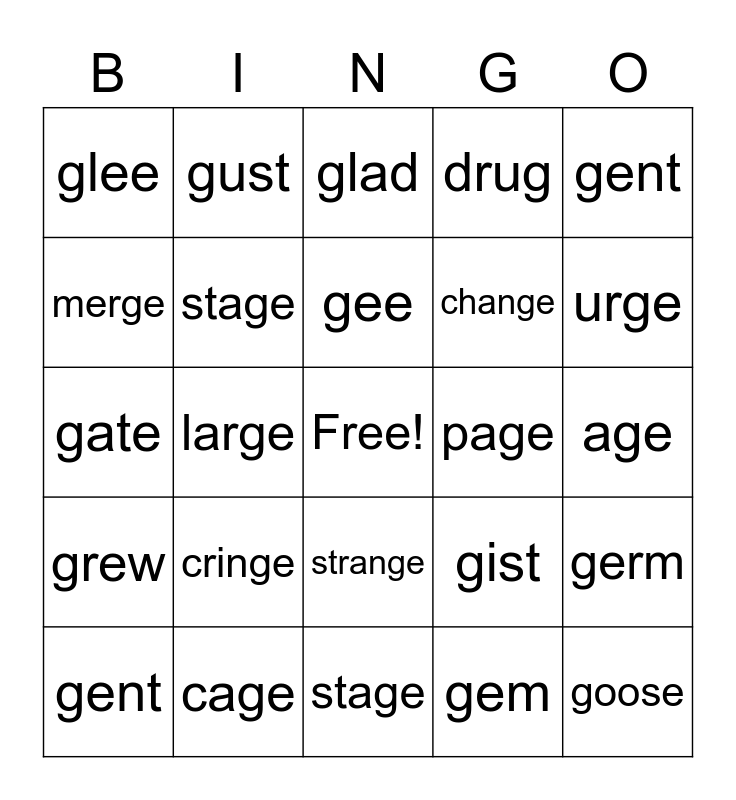 Bingo "g" Bingo Card