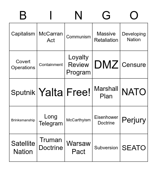 Cold War BINGO Card