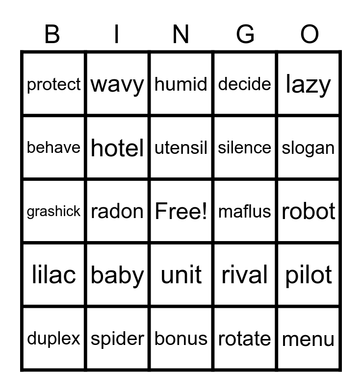 Open Syllables- Real Words & Nonsense Words Bingo Card