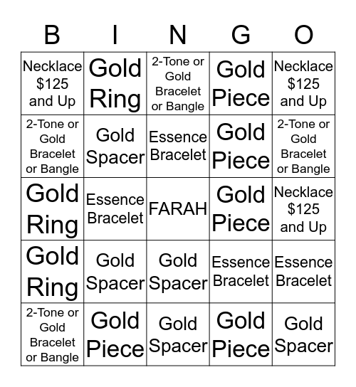 PANDORA Bingo Card
