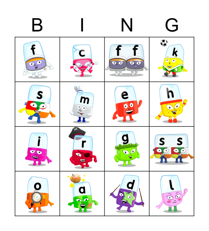 Alphablocks Phase 2 Bingo Card