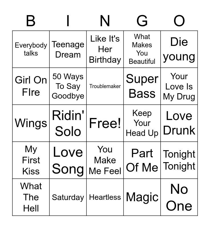 Misc. Hits Bingo Card