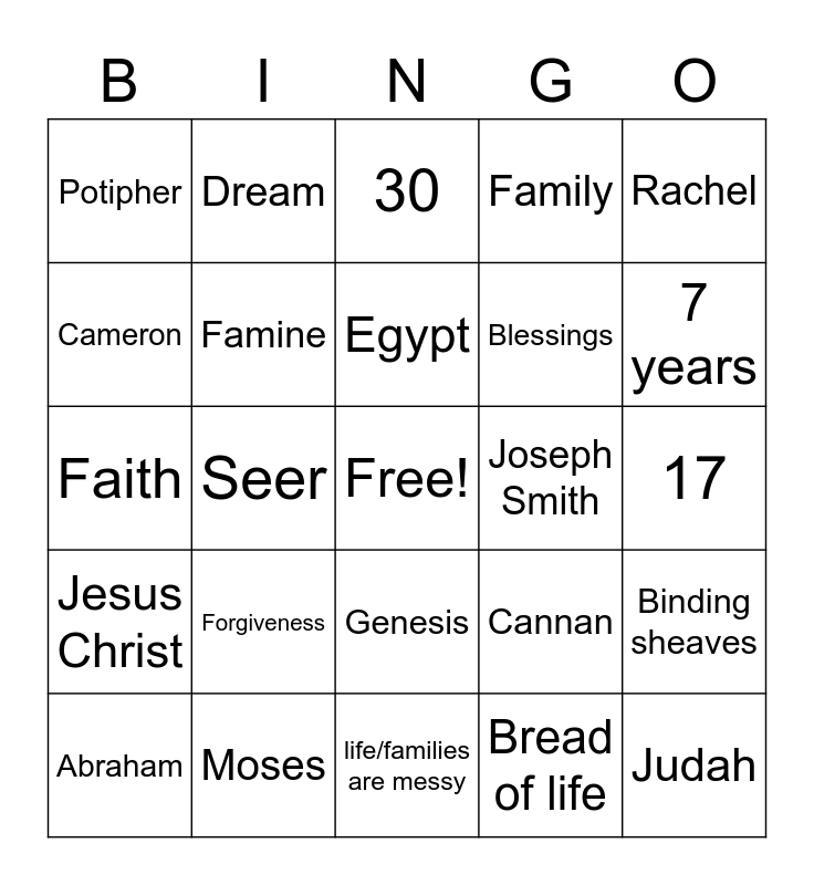 Joseph Bingo Card