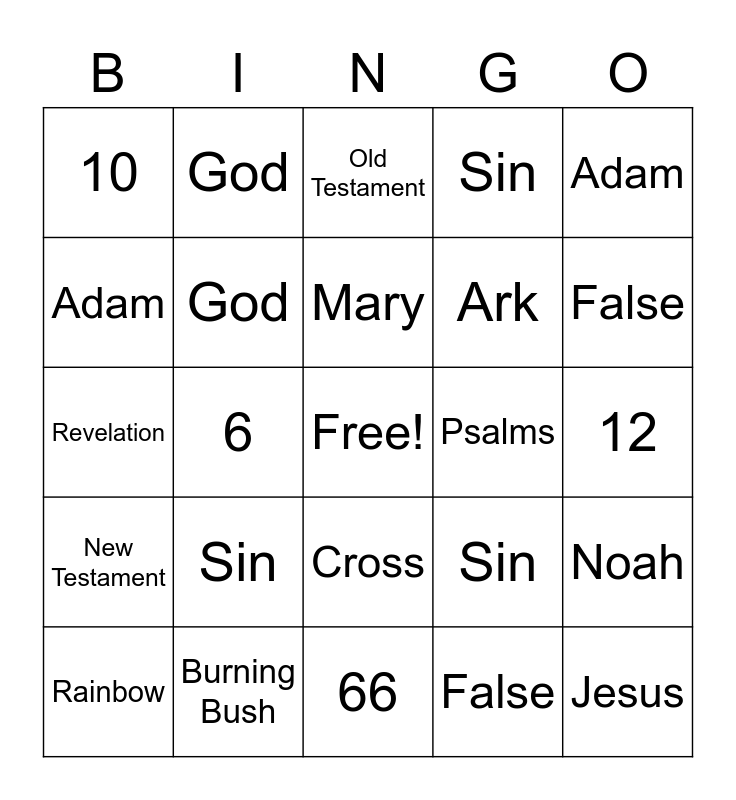 Bible Trivia Bingo Card