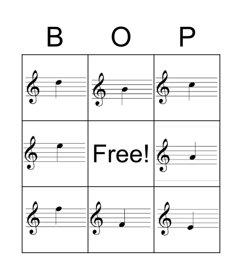 Notes on the Treble Clef Bingo Card