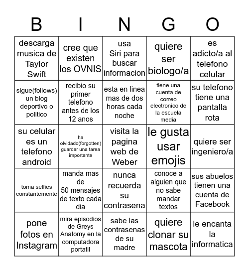 Tecnologia y Ciencia Bingo Card