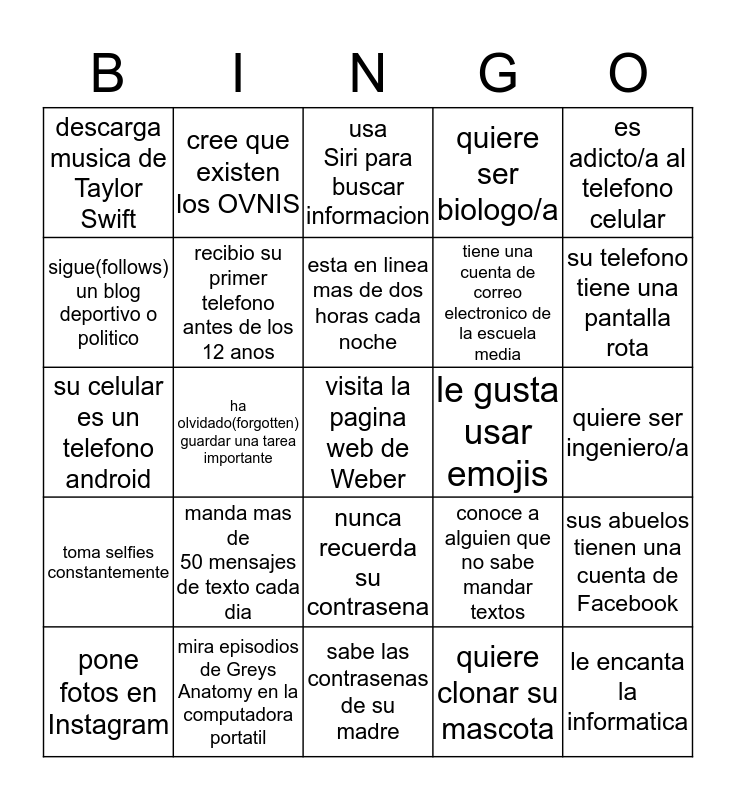 Tecnologia y Ciencia Bingo Card