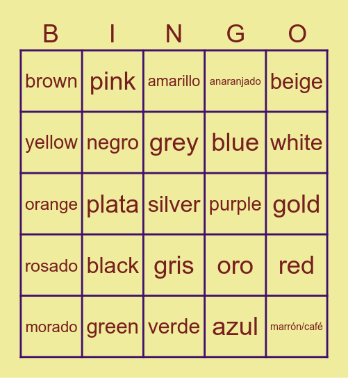 Los Colores Bingo Card