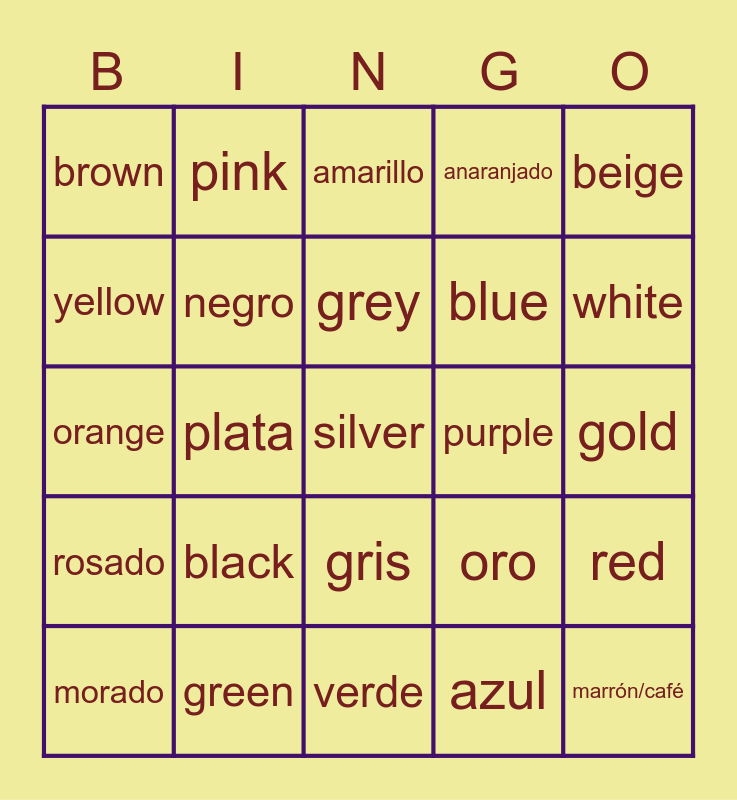Los Colores Bingo Card