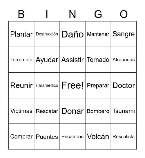 Desastres Naturales Bingo Card