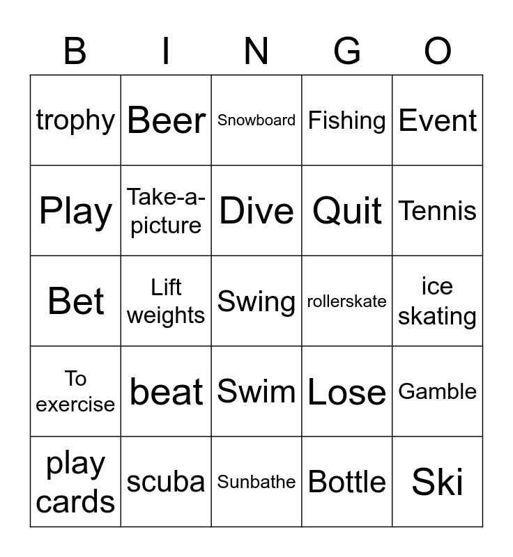 Lesson 8: Hobbies Bingo Card