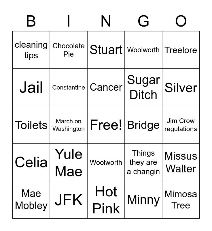 The Help Bingo Card