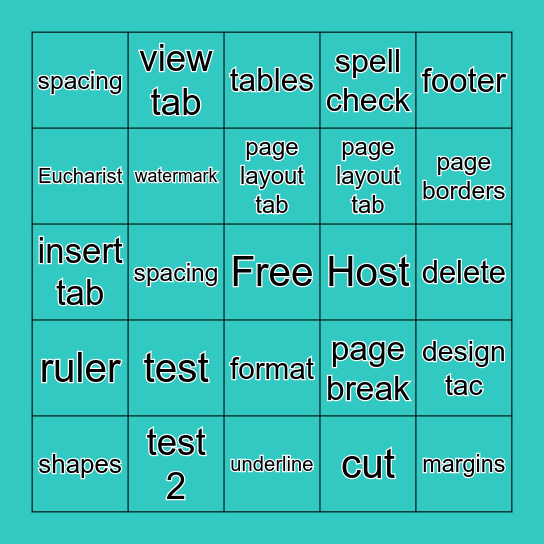 Microsoft Word Bingo Card