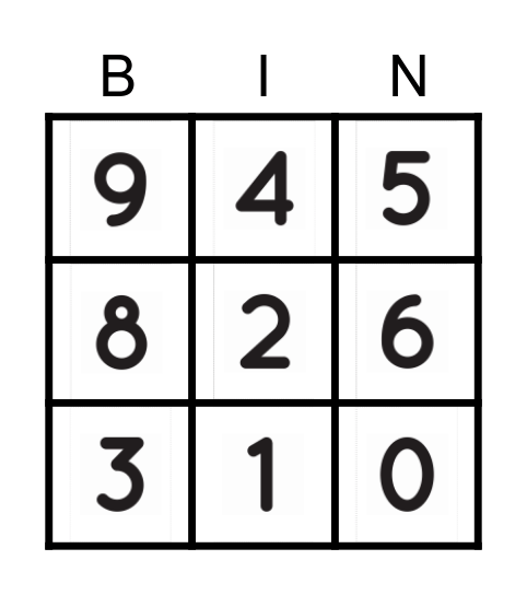 NUMBERS 0 - 10 Bingo Card