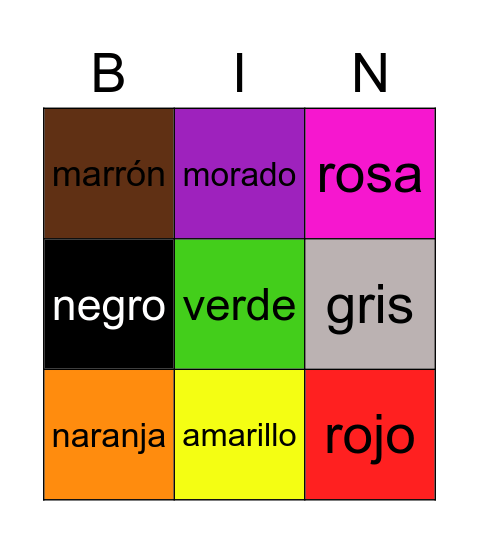 Los colores Bingo Card