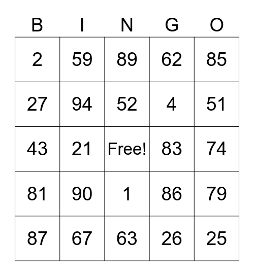 ANSI/IEEE Standard Device Numbers Bingo Card