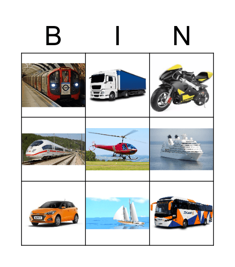 Means of transport Bingo Card