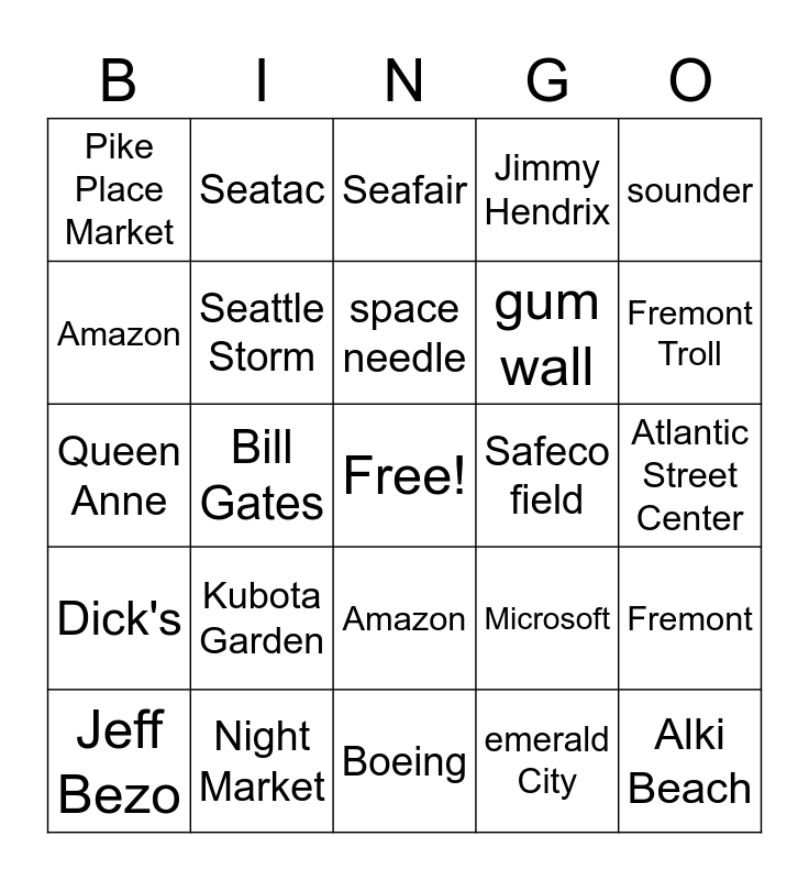 Seattle Bingo Card