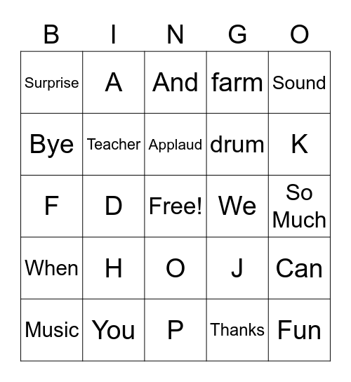 American Sign Language Bingo Card