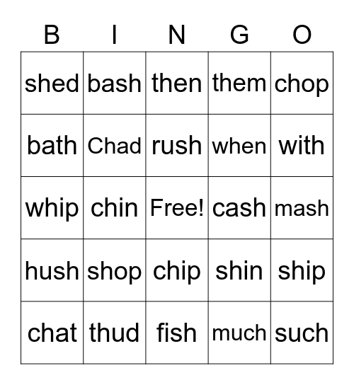 Digraph Bingo Card