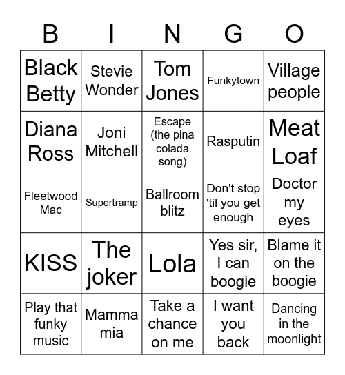 70s Bingo Card