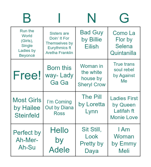 Muzingo Amazing Women Amazing Artist Bingo Card