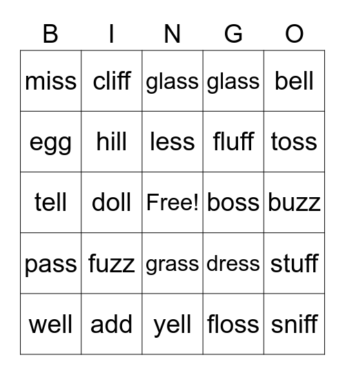 Floss Rule Words Bingo Card