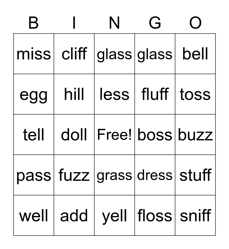Floss Rule Words Bingo Card
