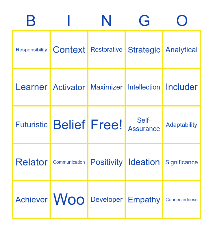 StrengthsFinder Bingo! Bingo Card