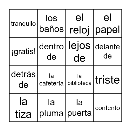 Lotería: Vocabulario de 2.2 (Avancemos) Bingo Card