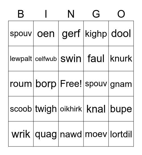 Nonsense Word Bingo (W-3) Bingo Card