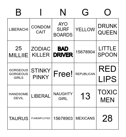 COMIC WONDERLAND Bingo Card