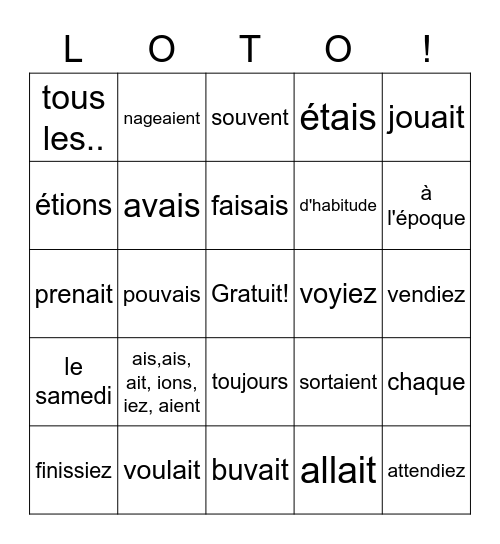 L'imparfait Bingo Card