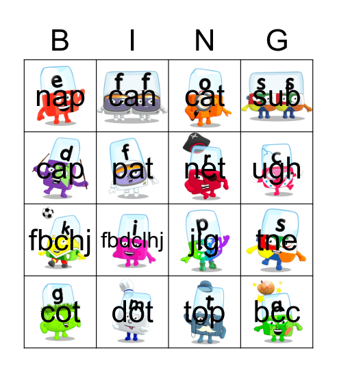 Alphablocks Phase 2 Bingo Card
