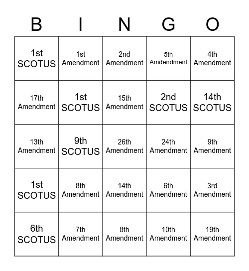 Civil Rights and Liberties Bingo Card