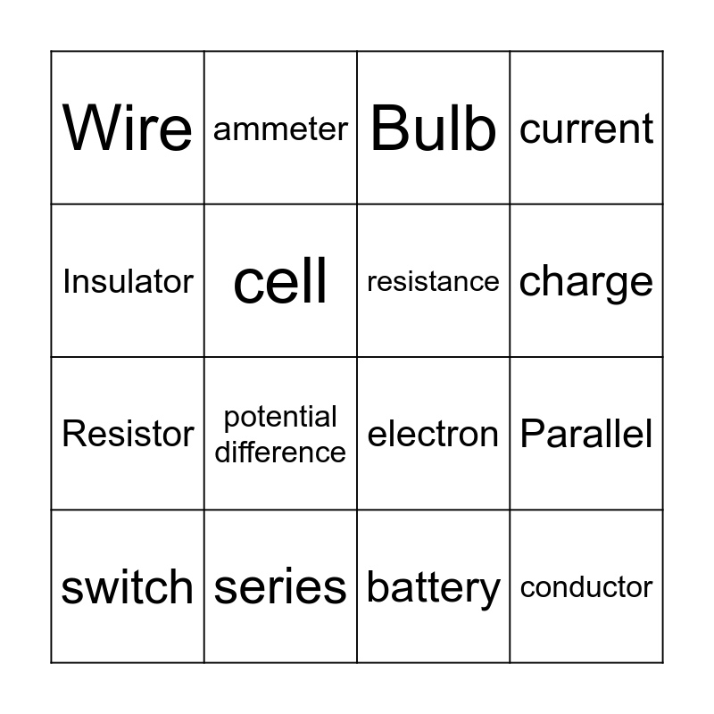 Circuits Bingo Card