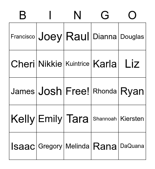 Friday Social Hour Bingo Card